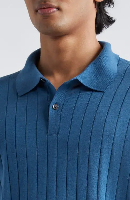 John Smedley Ade Merino Wool Rib Polo Sweater In Estate Blue - 55